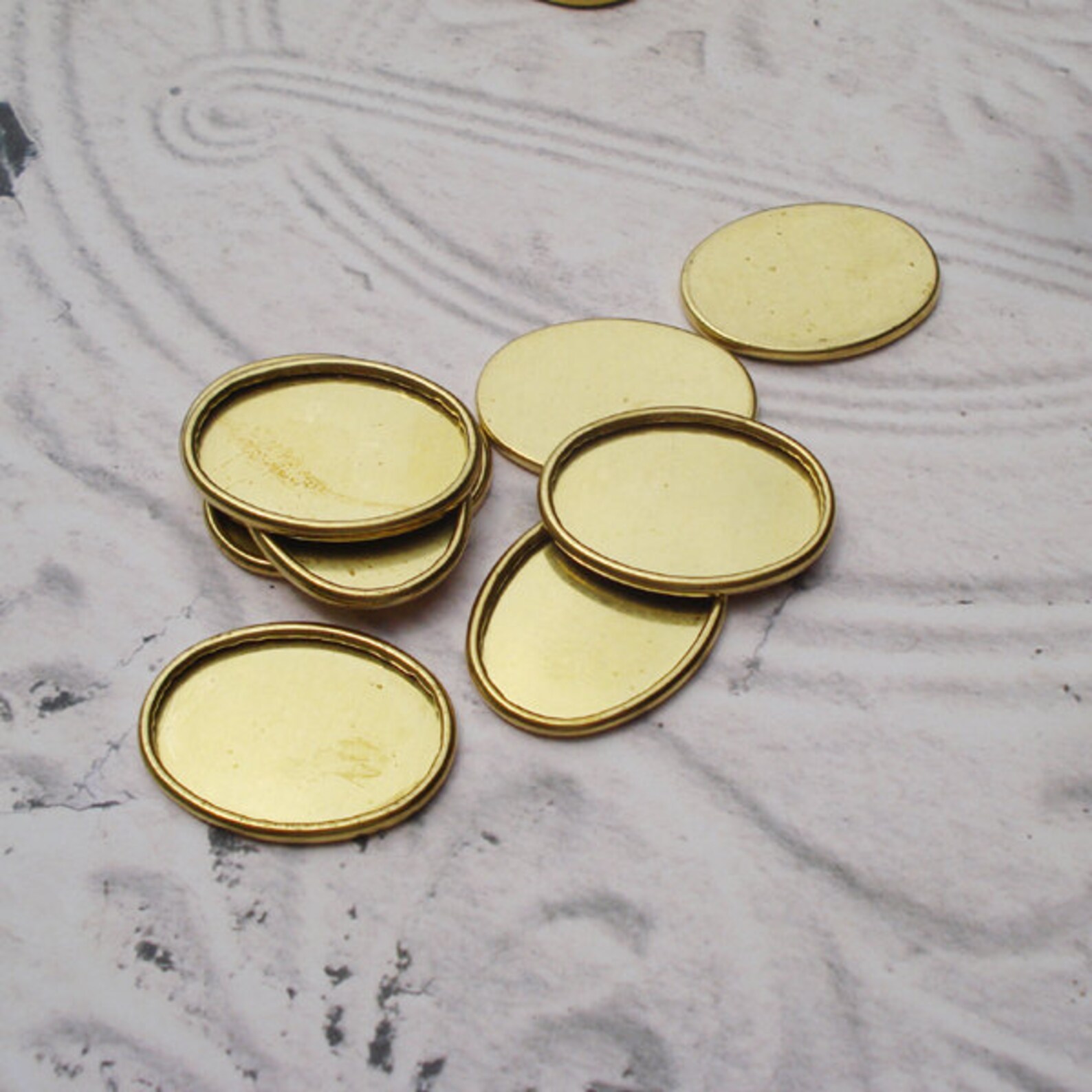 Brass 25x18mm Rolled Edge Oval Settings for Your Flat Back Jewels or ...