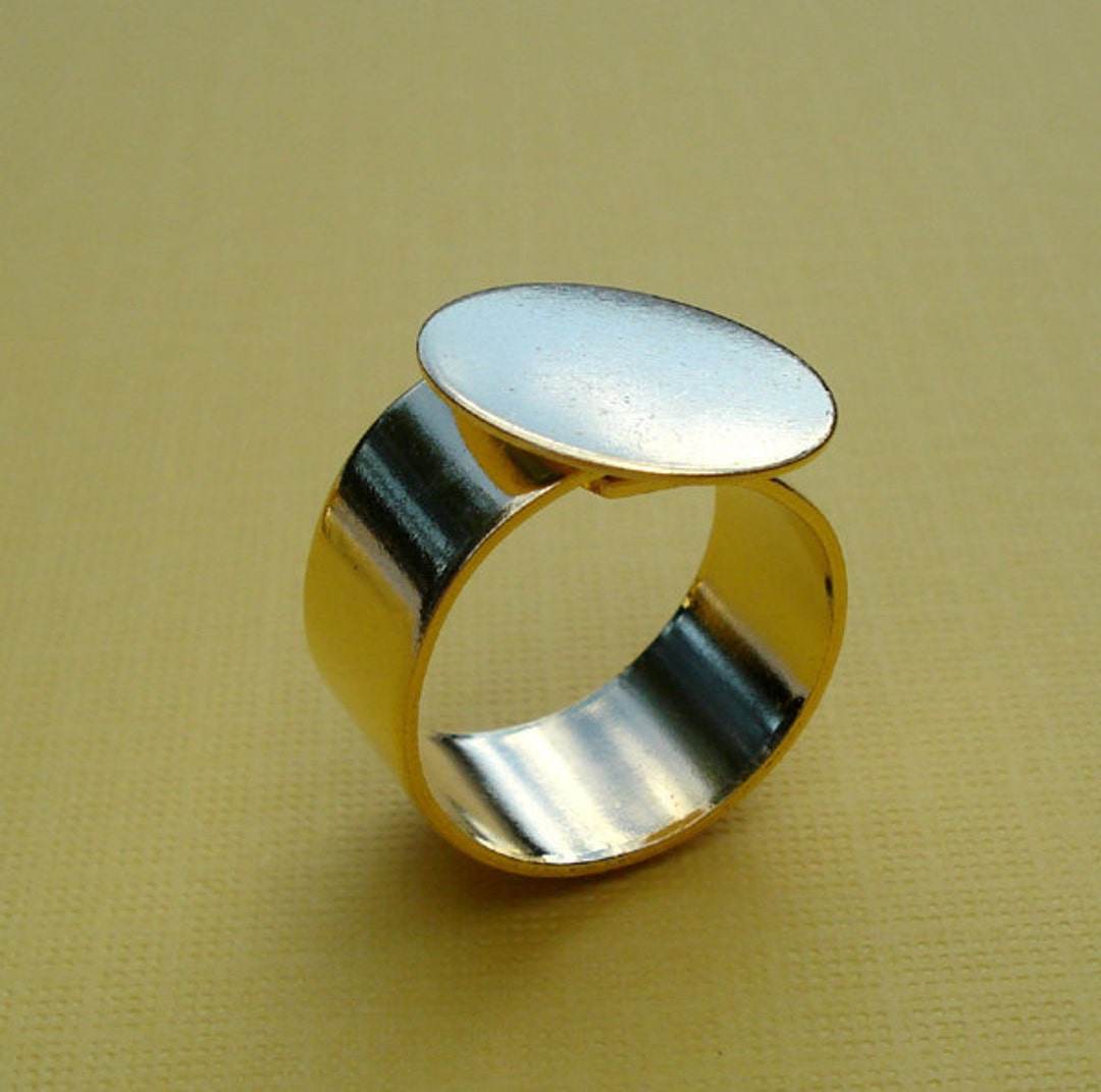 Finger Ring Blank * Gold Plated * 10mm Adjustable Plain Ring Band With ...