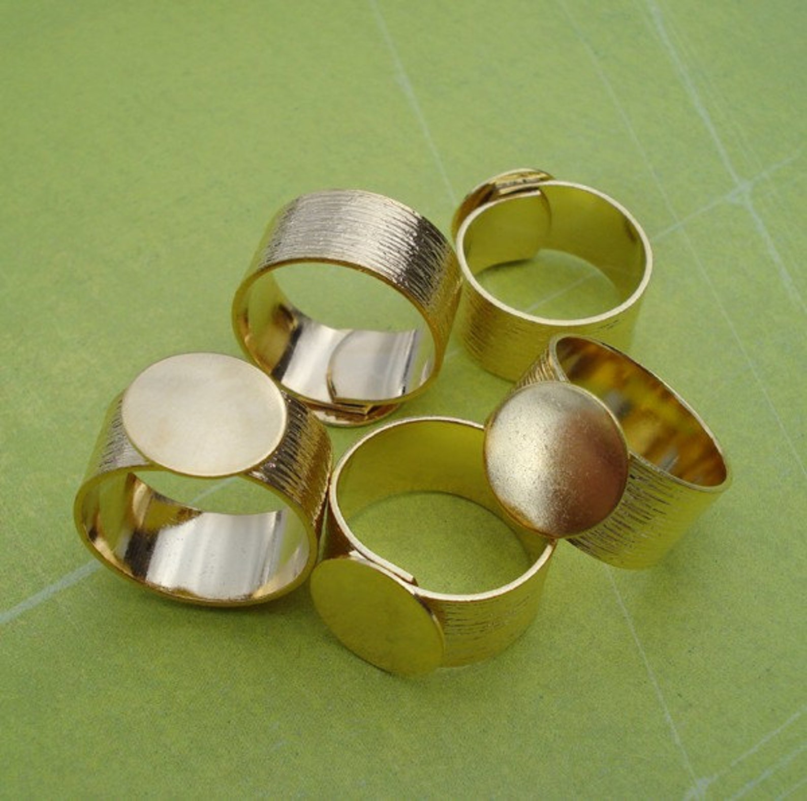 Gold Adjustable Finger Ring With 10mm Brushed Gold Band and 12.5mm Base ...