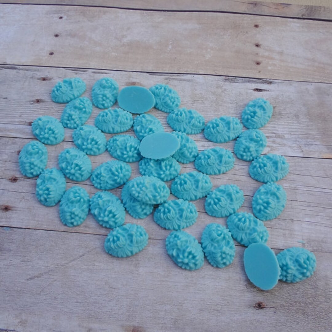 18x13mm Turquoise Blue Plastic Very Light Weight Carved/molded Flat ...