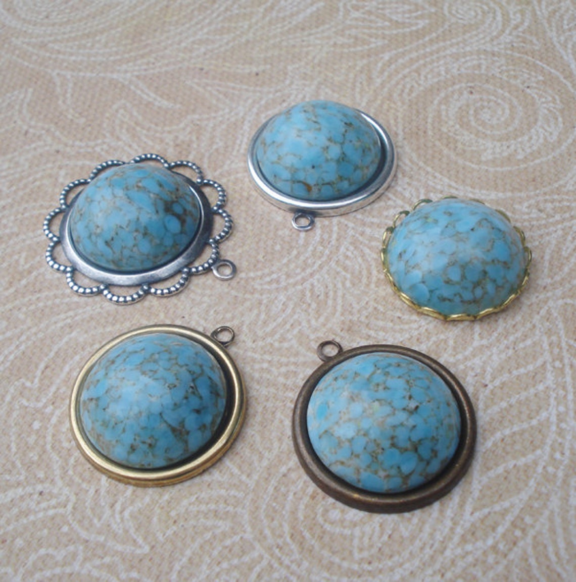 18mm Vintage Turquoise Matrix Mottled Flat Back Round Glass | Etsy