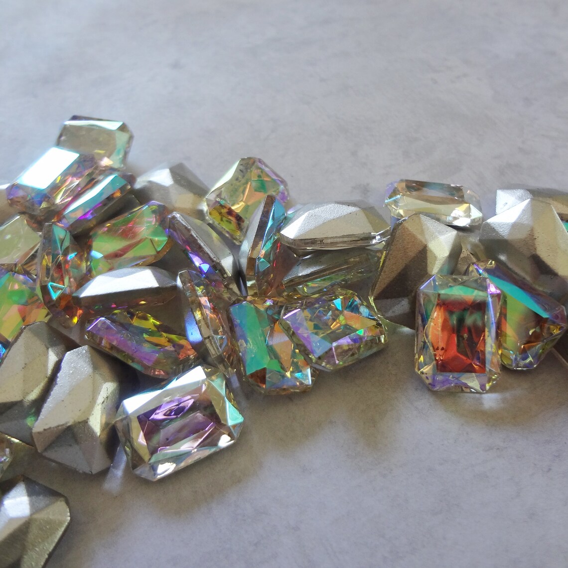 14x10mm Clear AB Octagon Silver Foiled Back Vintage Czech - Etsy