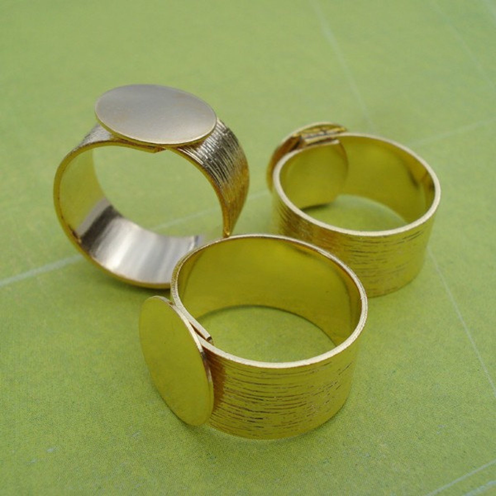 Gold Adjustable Finger Ring With 10mm Brushed Gold Band and 12.5mm Base ...