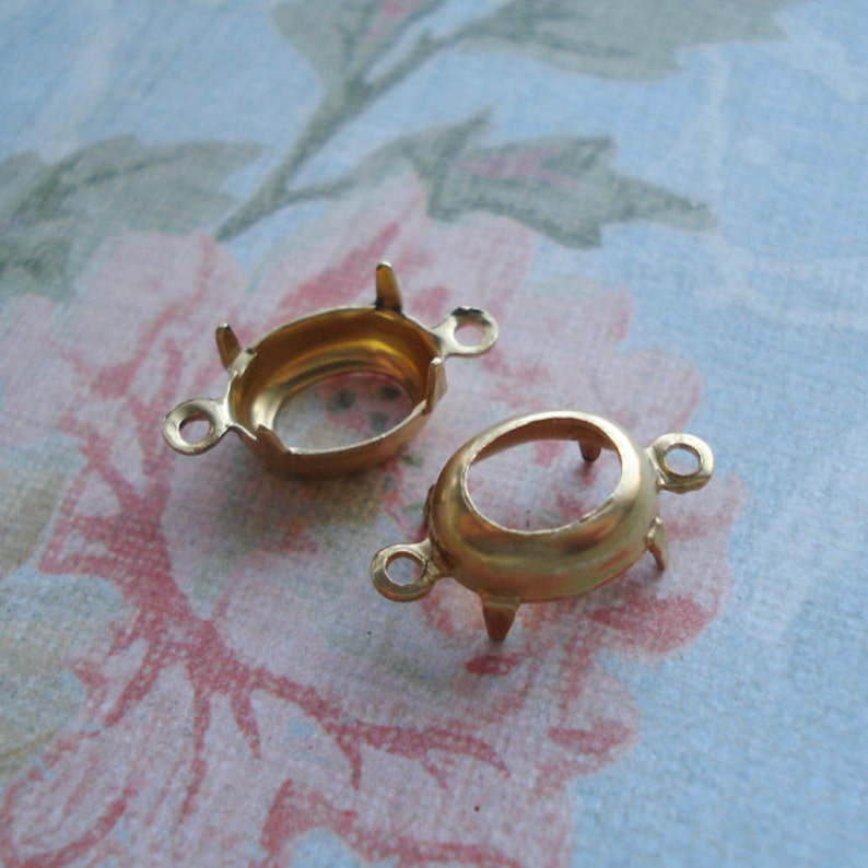 10x8mm Brass 2 Ring Open Back Oval Connector Settings for Cabs - Etsy