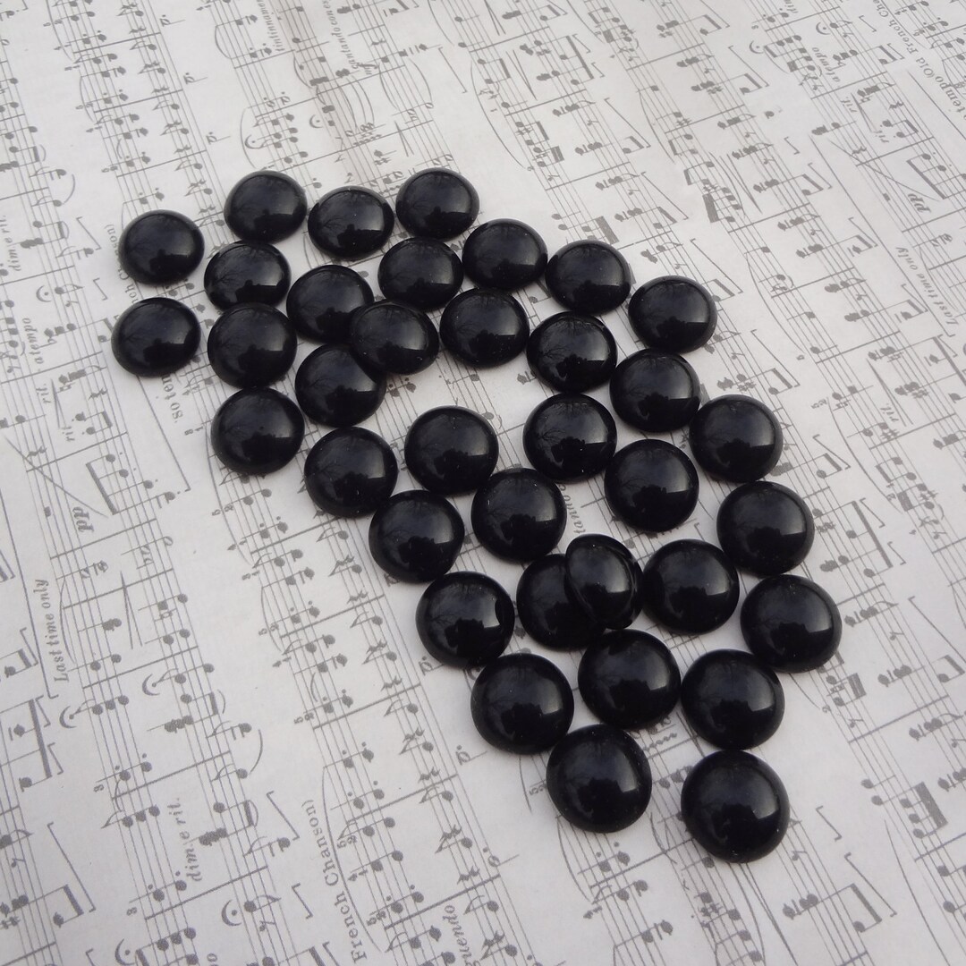 13mm Jet Black Opaque Flat Back Vintage Round Glass Cabs * DIY Jewelry ...