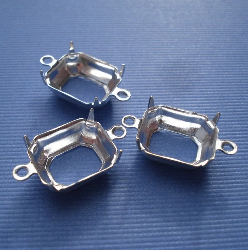 12x10mm Silver Plated 2 Ring Open Back Octagon Connector Rhinestone ...