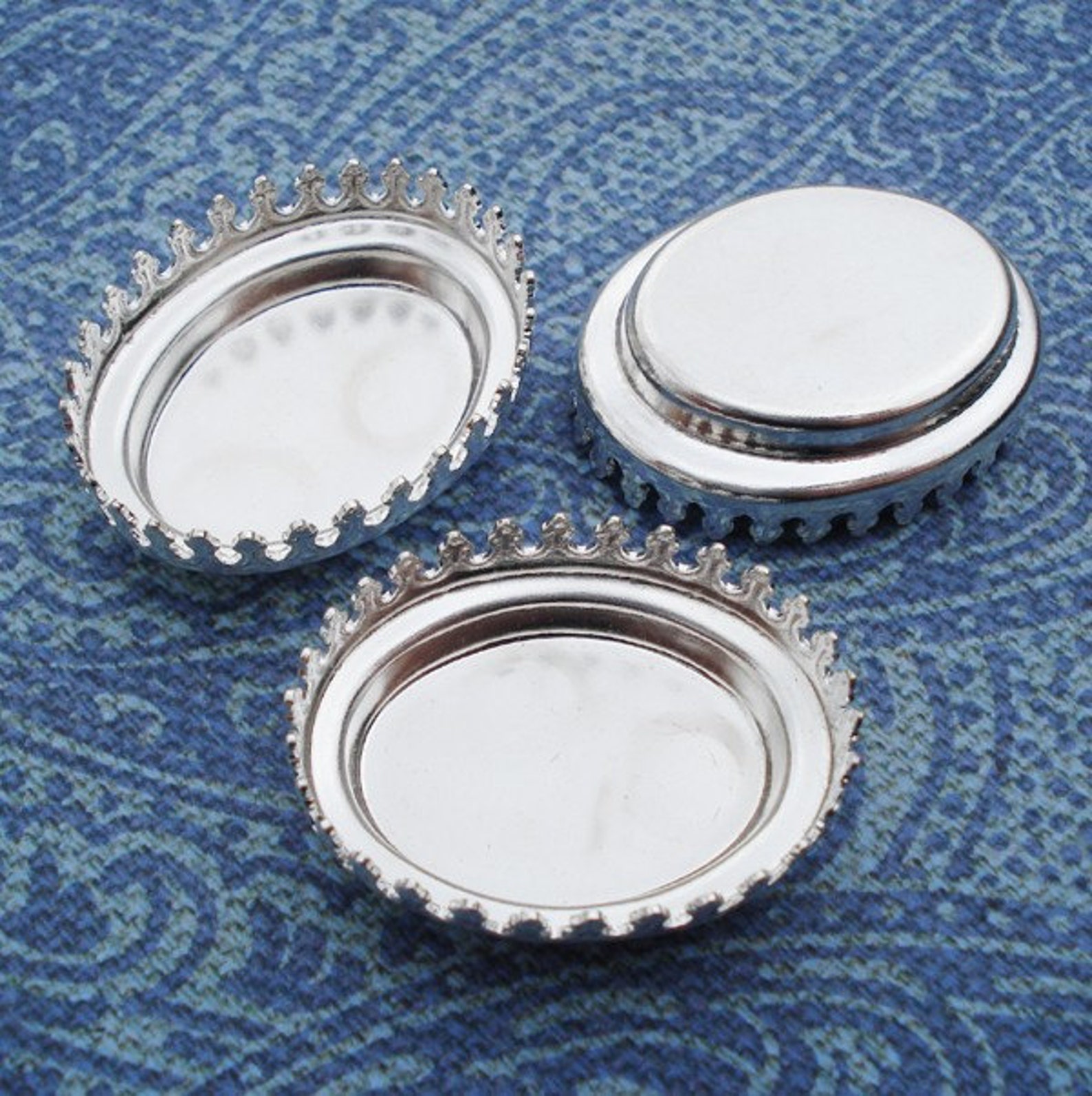 Silver Oval Closed Back Crown Edge Prong Settings for 25x18mm Jewels or ...