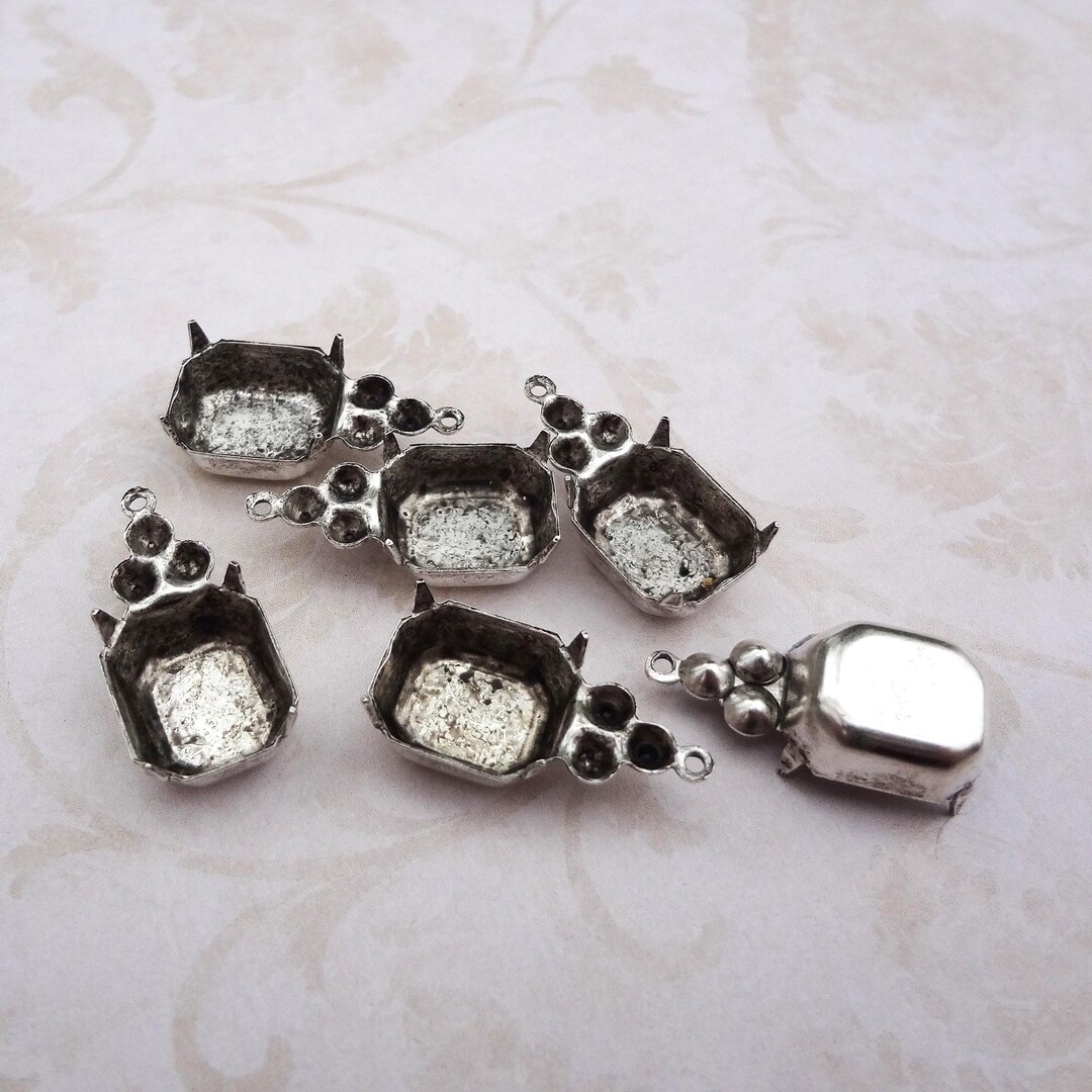 12x10mm & 12ss Antiqued Silver Plated 1 Ring Multi-stone Octagon and ...