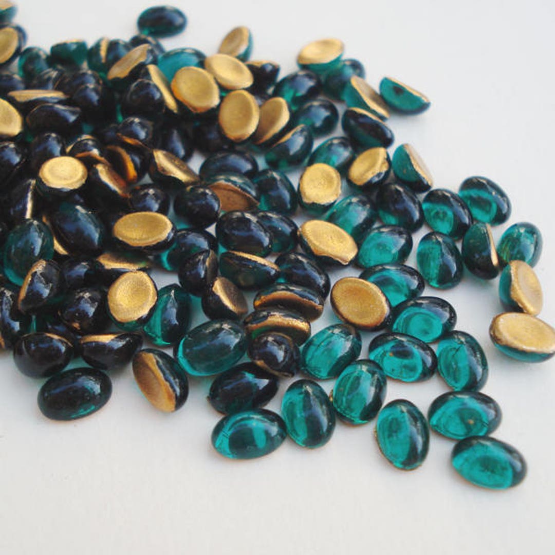 4x6mm Emerald Green Czech Preciosa Gold Foiled Flat Back Oval Glass ...