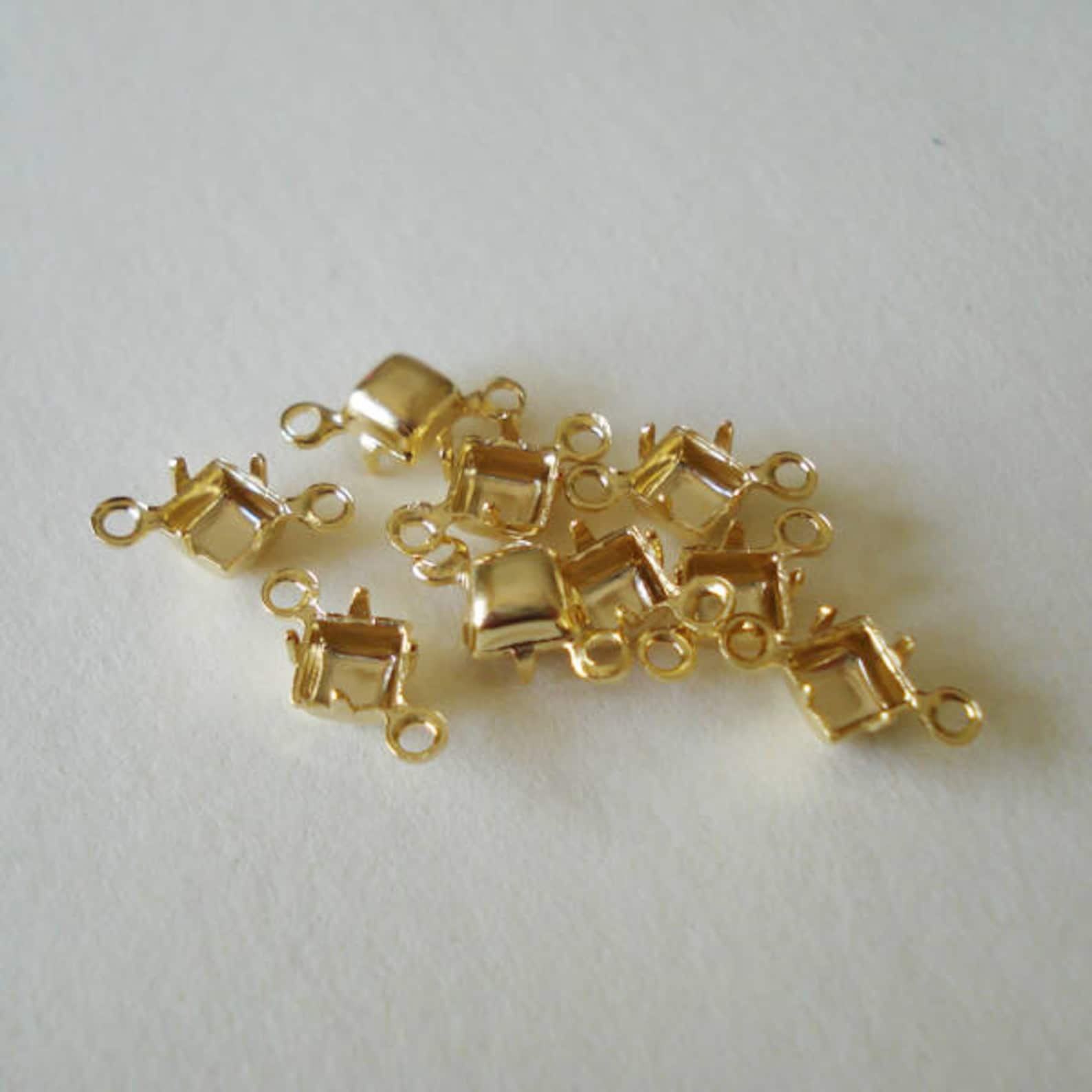 4mm Gold Plated Brass Square 2 Ring Closed Back Rhinestone - Etsy