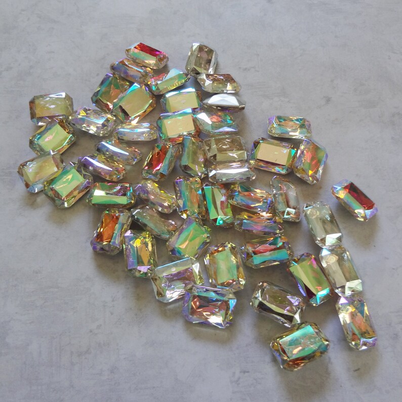 14x10mm Clear AB Octagon Silver Foiled Back Vintage Czech - Etsy