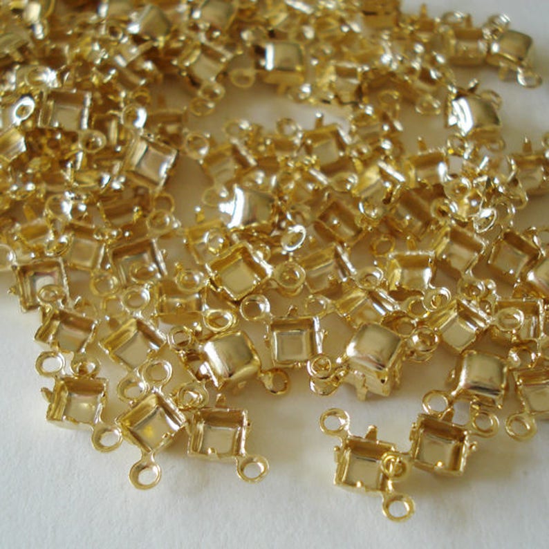 4mm Gold Plated Brass Square 2 Ring Closed Back Rhinestone - Etsy