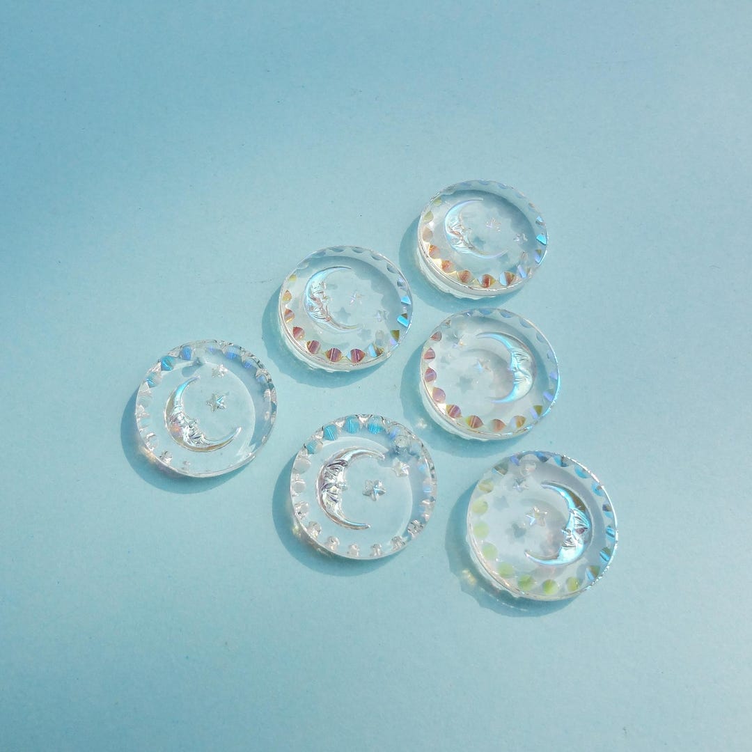 18mm Crescent Moon & Stars Round Crystal Glass Engraved Reversed Carved ...