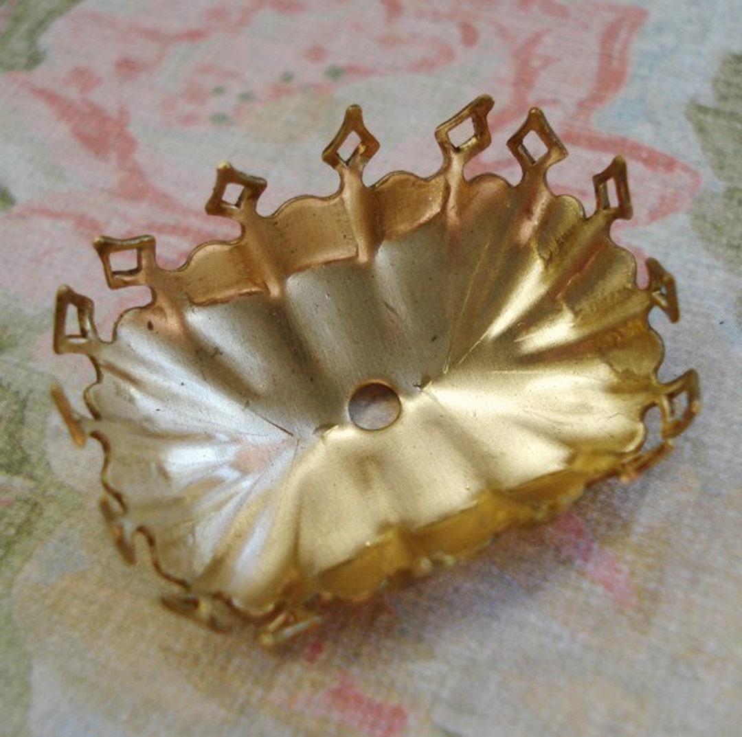 25x18mm Brass Fancy Crown Edge Octagon Closed Back Settings With Rivet ...