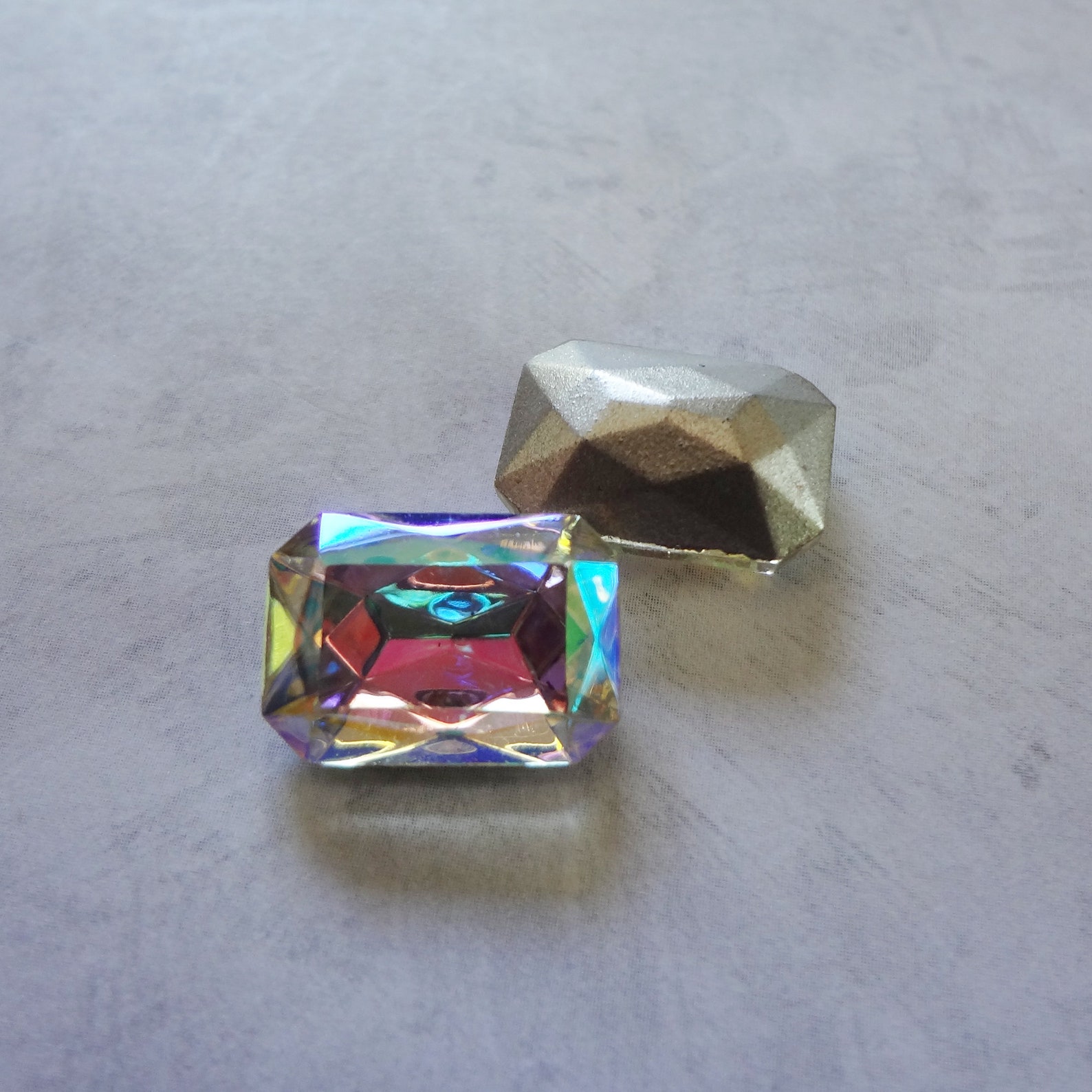 14x10mm Clear AB Octagon Silver Foiled Back Vintage Czech - Etsy