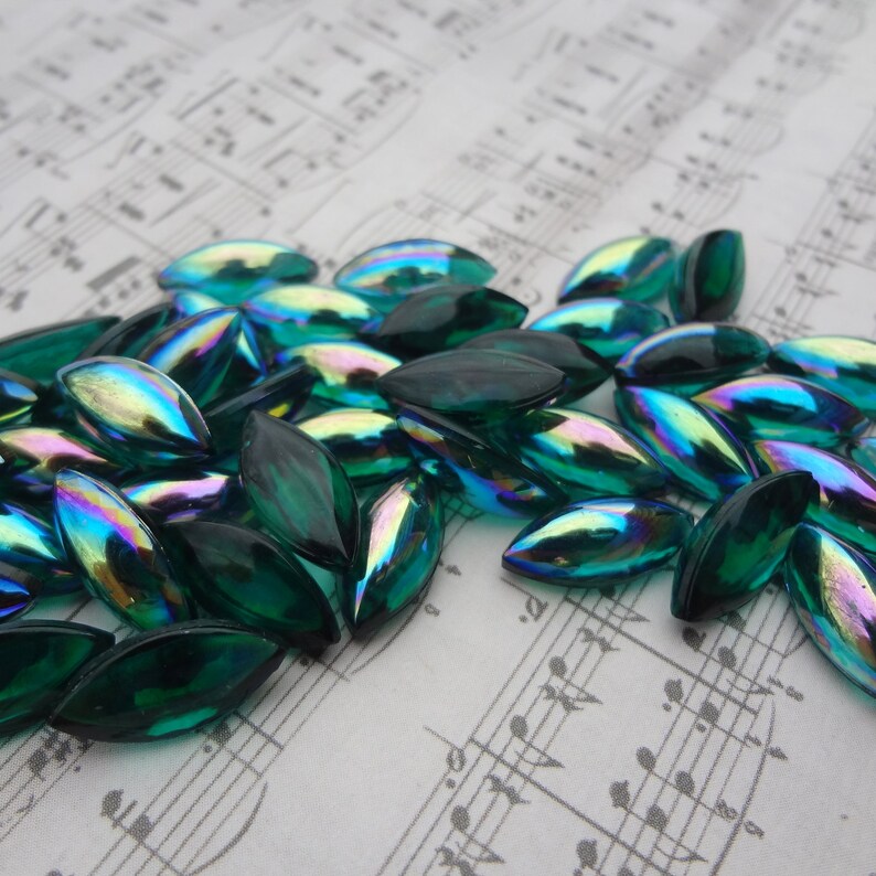 15x7mm Emerald Green Fire Polished AB Slightly Rounded Flat Back Un ...