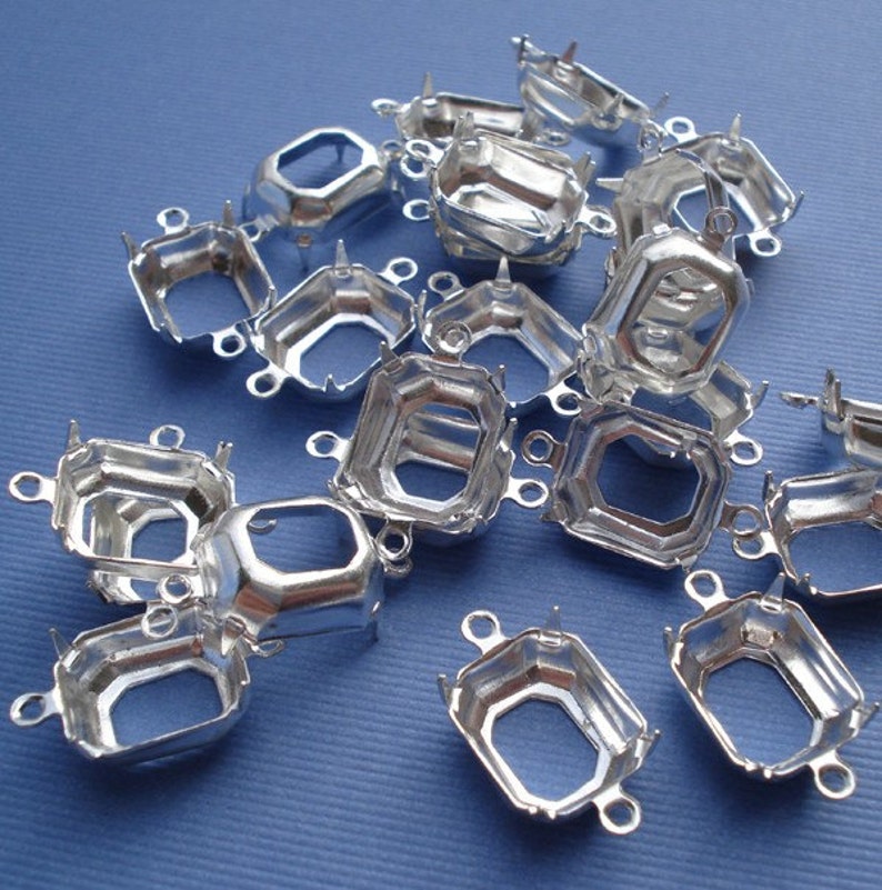 12x10mm Silver Plated 2 Ring Open Back Octagon Connector - Etsy
