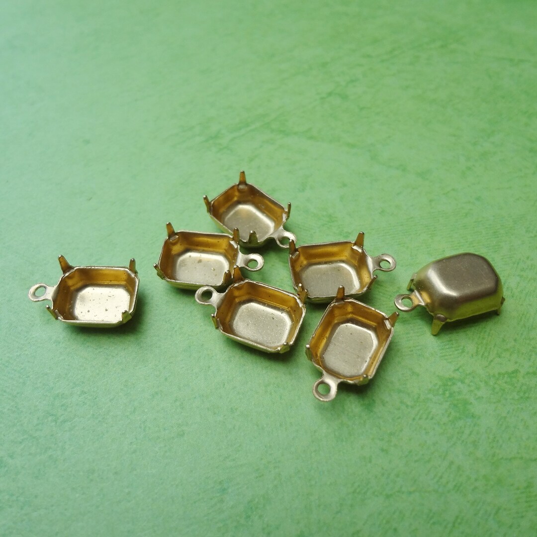 10x8mm Brass Octagon 1 Ring Closed Back Rhinestone Prong Settings for ...