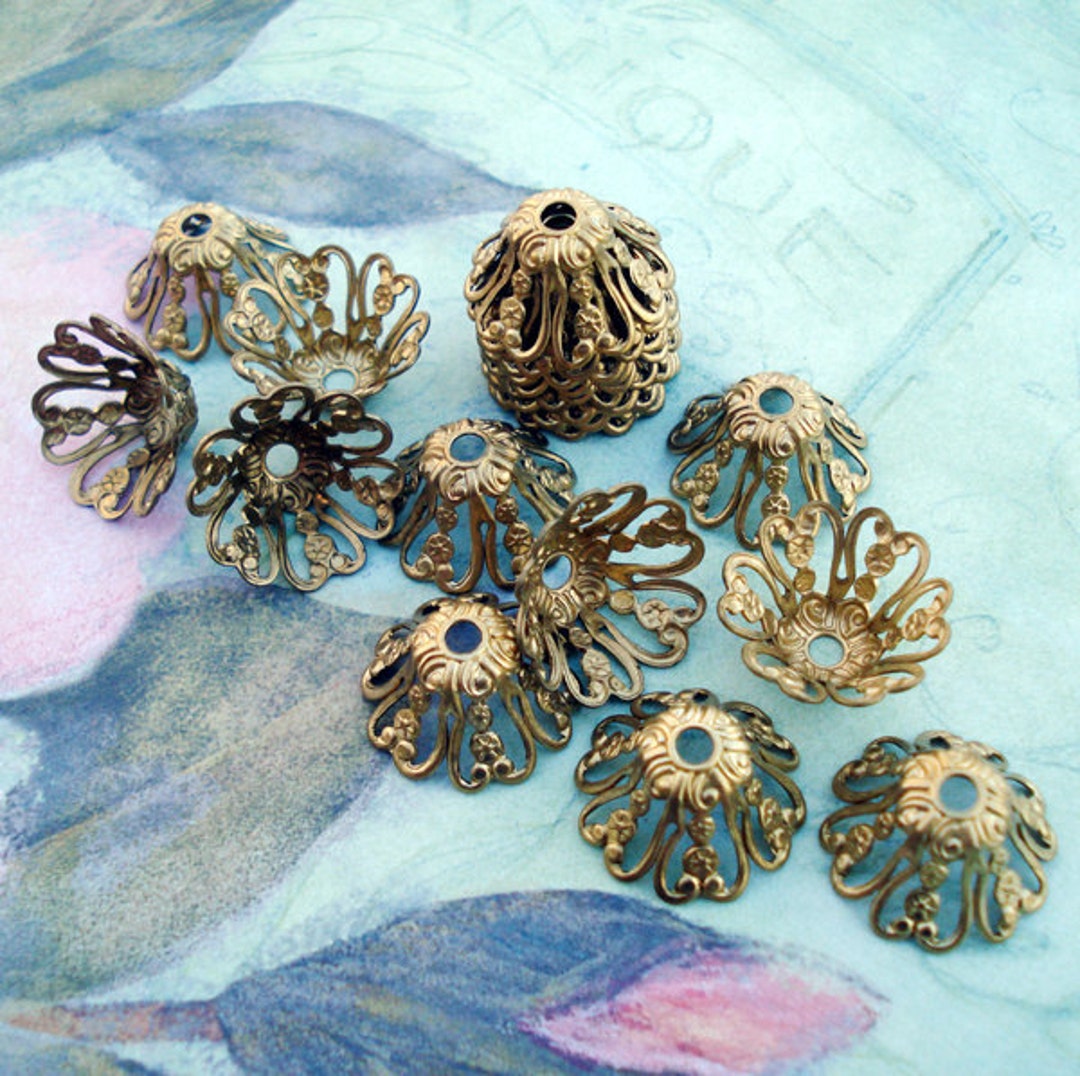 15mm Brass Bead Caps Vintage Stamped Fluted Bead Caps DIY Jewelry ...