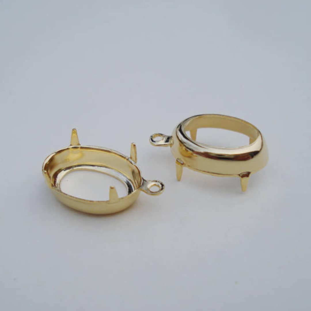 18x13mm Gold Plated 1 Ring Open Back Oval Rhinestone Prong Settings for ...