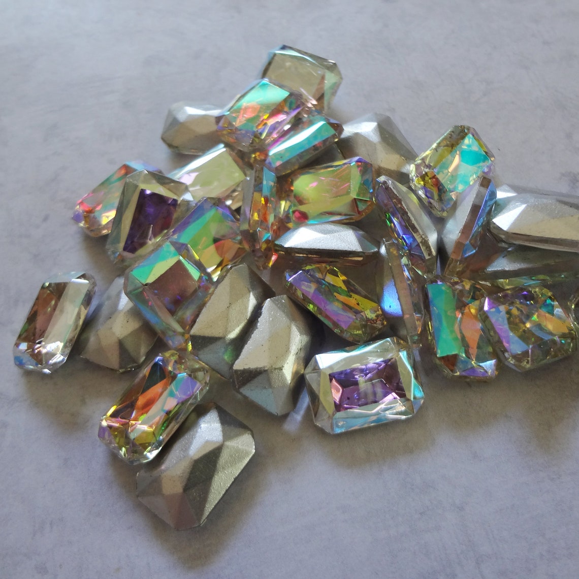 14x10mm Clear AB Octagon Silver Foiled Back Vintage Czech - Etsy