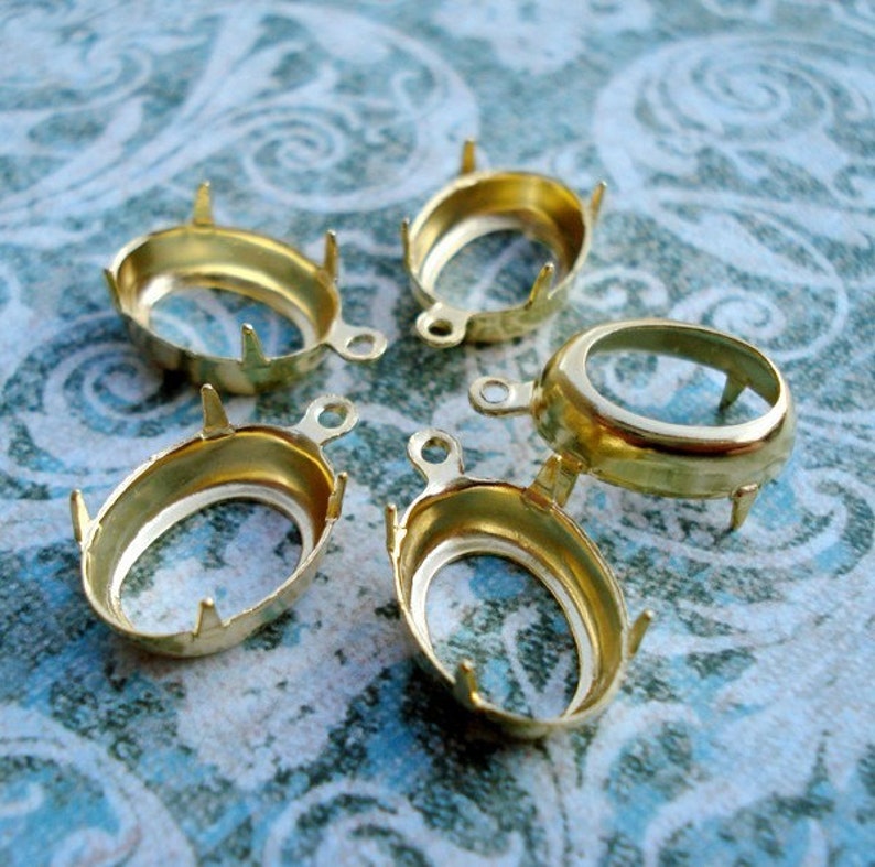 14x10mm Gold Plated 1 Ring Open Back Oval Rhinestone Prong Settings for ...