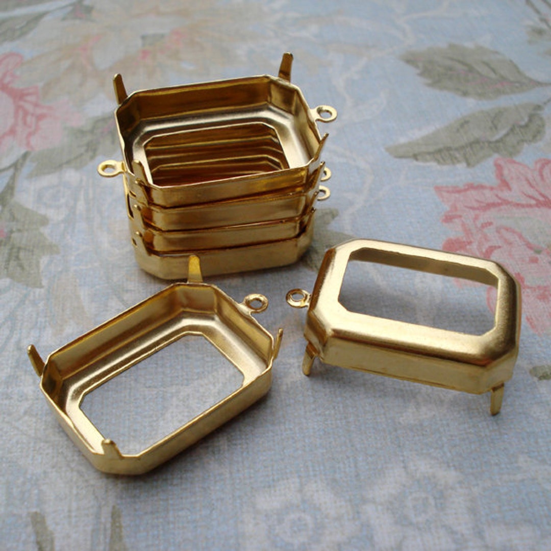 25x18mm Octagon Gold Plated 1 Ring Open Back Rhinestone Prong Settings ...