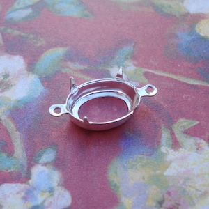 14x10mm Silver Plated 2 Ring Open Back Oval Rhinestone Prong Connector ...