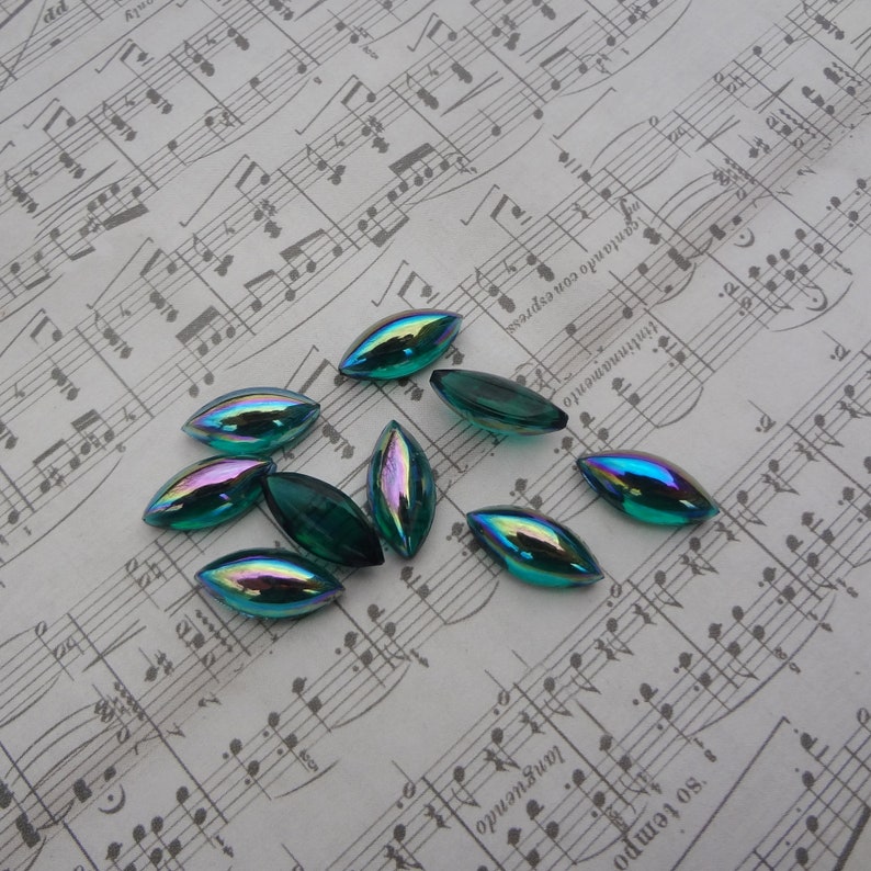 15x7mm Emerald Green Fire Polished AB Slightly Rounded Flat Back Un ...