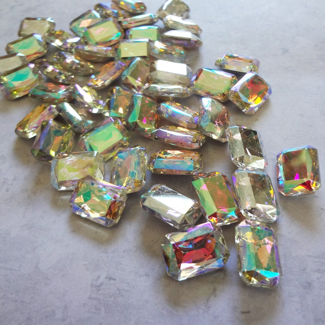 14x10mm Clear AB Octagon Silver Foiled Back Vintage Czech Crystal ...