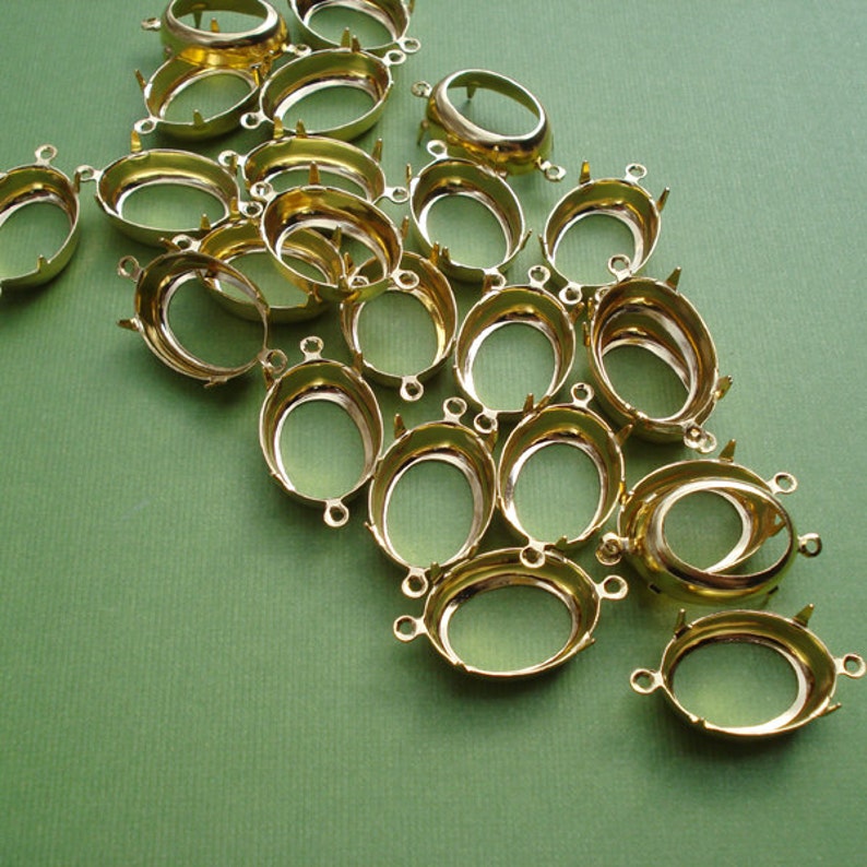 18x13mm Gold Plated Oval 2 Ring Open Back Prong Rhinestone Connector ...