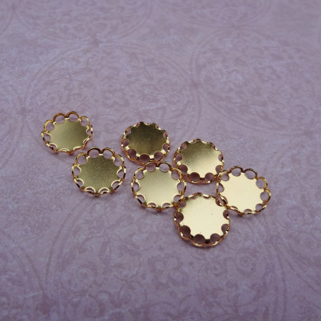 9mm Gold Plated Scalloped Lace Edge Round Flat Back Settings for 9mm ...