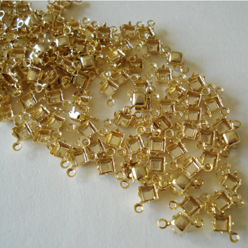 4mm Gold Plated Brass Square 2 Ring Closed Back Rhinestone | Etsy