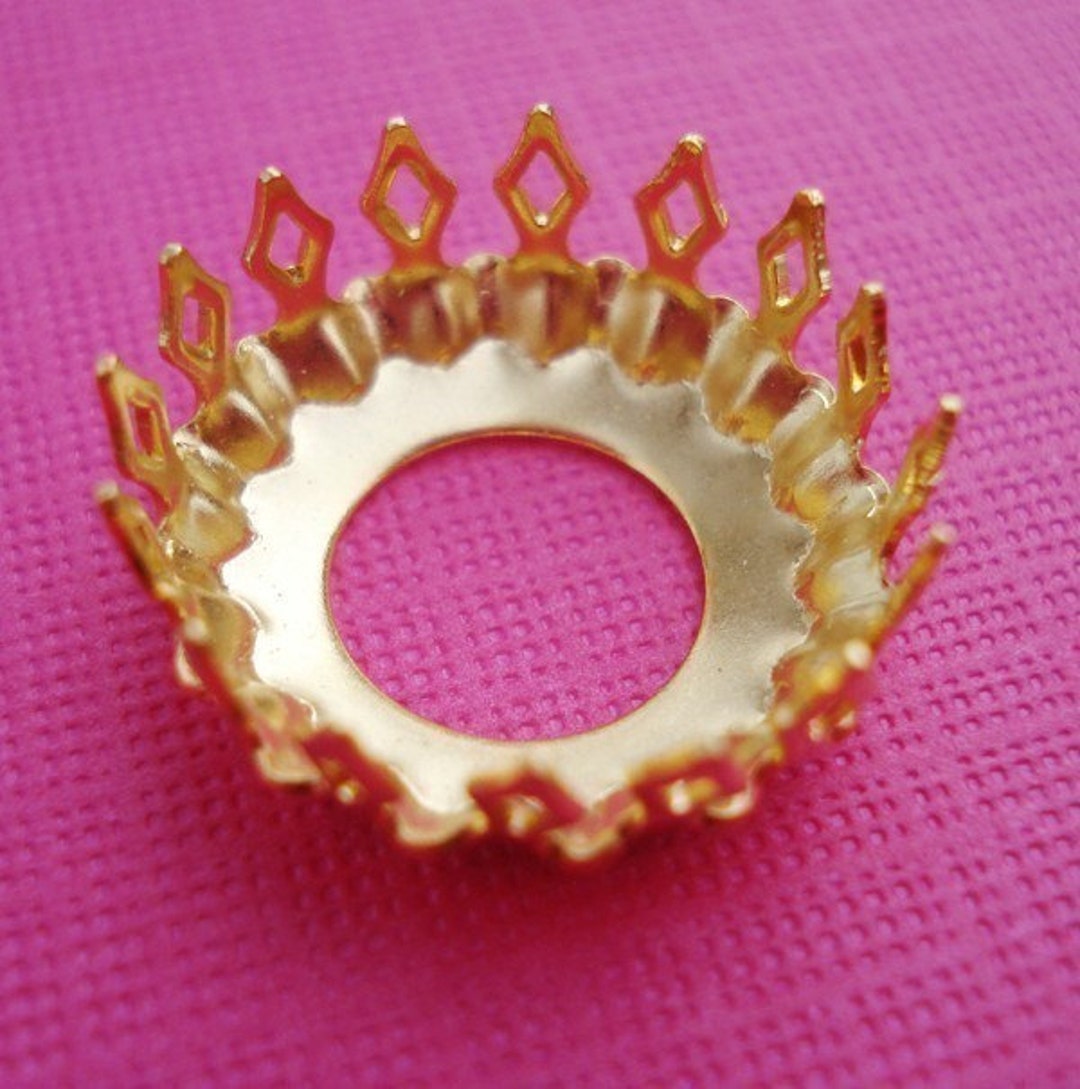18mm Gold Plated Fancy Crown Edge Open Back Round Rhinestone Prong ...