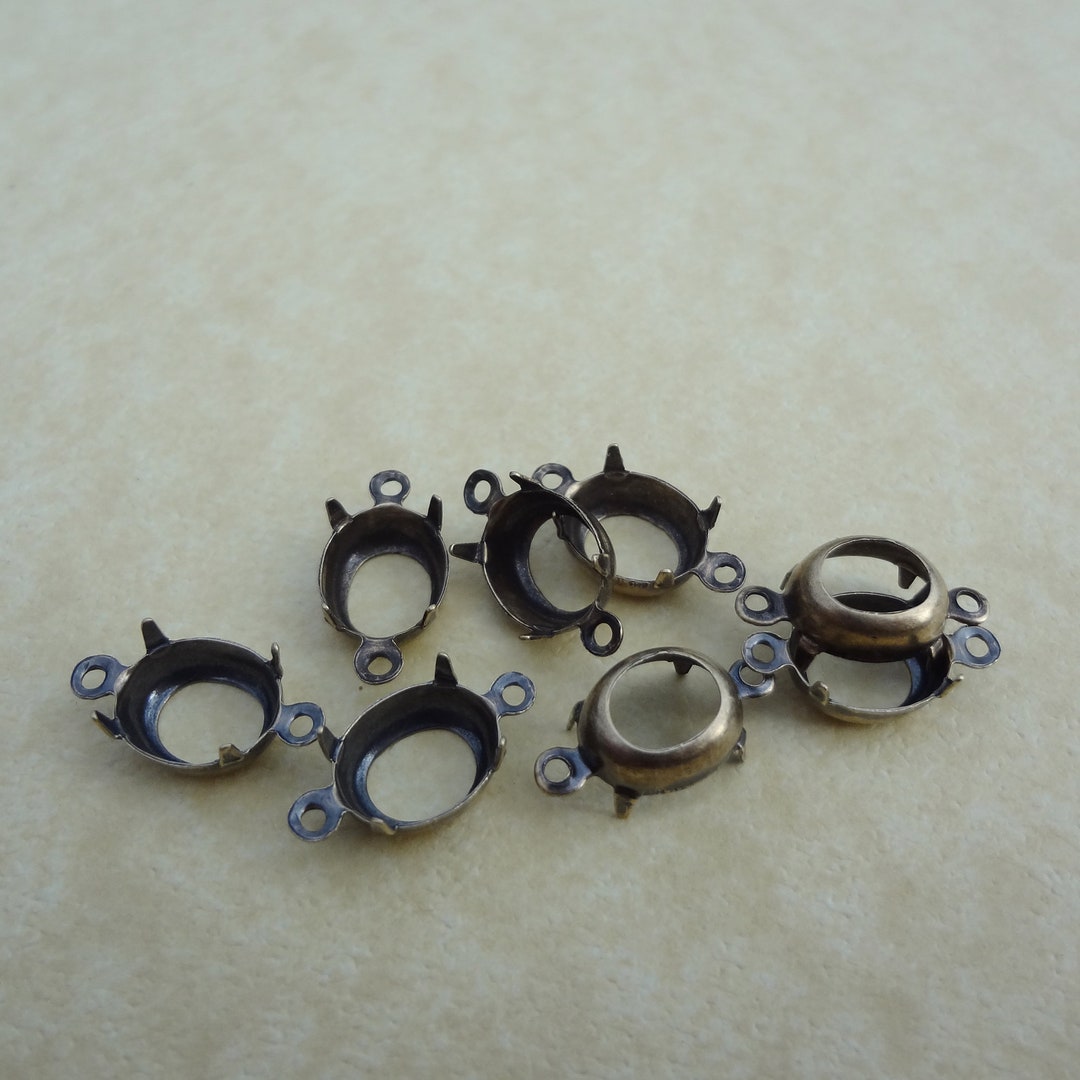 10x8mm Antique Brass Oval 2 Ring Open Back Connector Settings for ...
