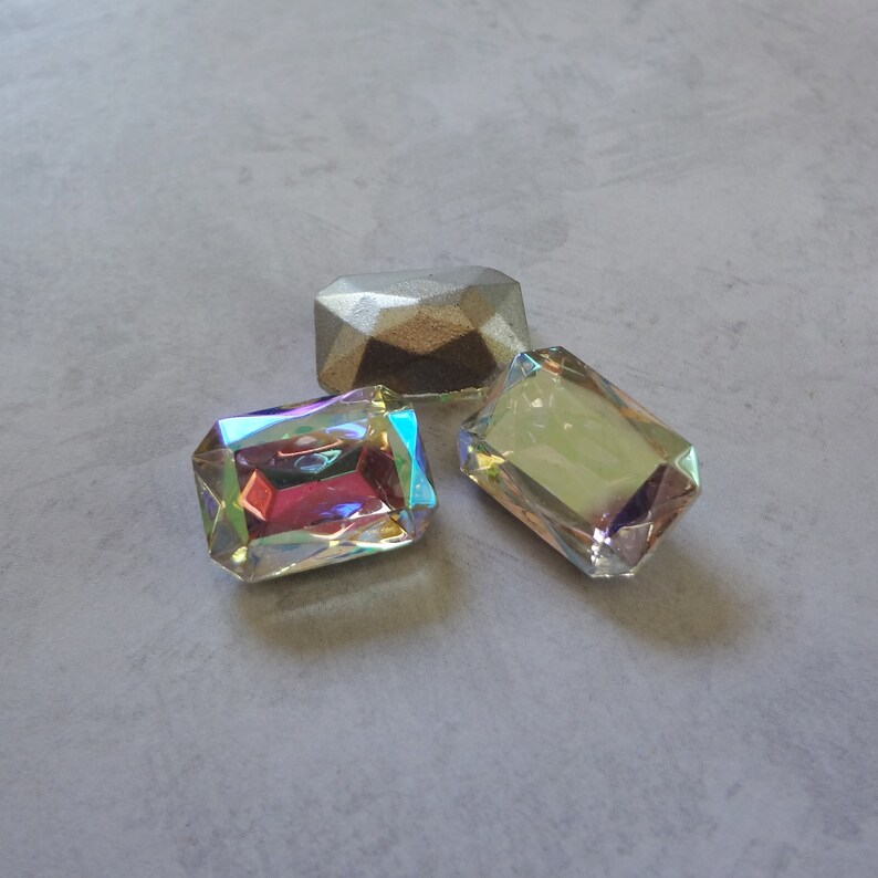 14x10mm Clear AB Octagon Silver Foiled Back Vintage Czech - Etsy