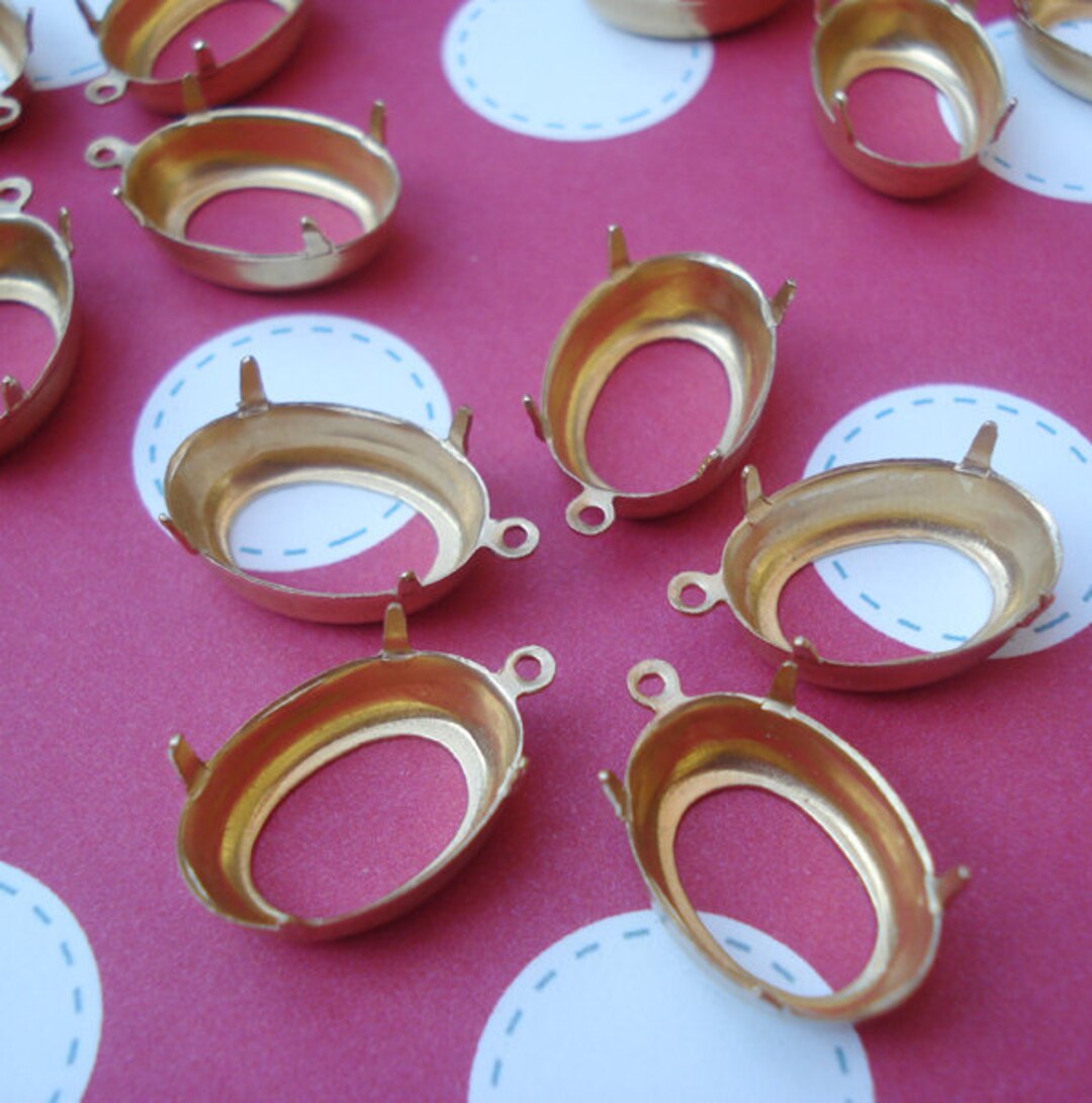 16x11mm Brass 1 Ring Open Back Oval Rhinestone Prong Settings for ...