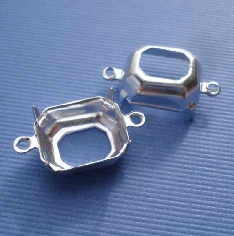 12x10mm Silver Plated 2 Ring Open Back Octagon Connector Rhinestone ...