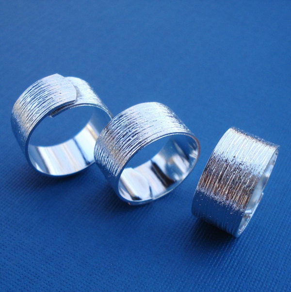 10mm Wide Brushed Sterling Silver Plated Brass Adjustable Finger Rings ...