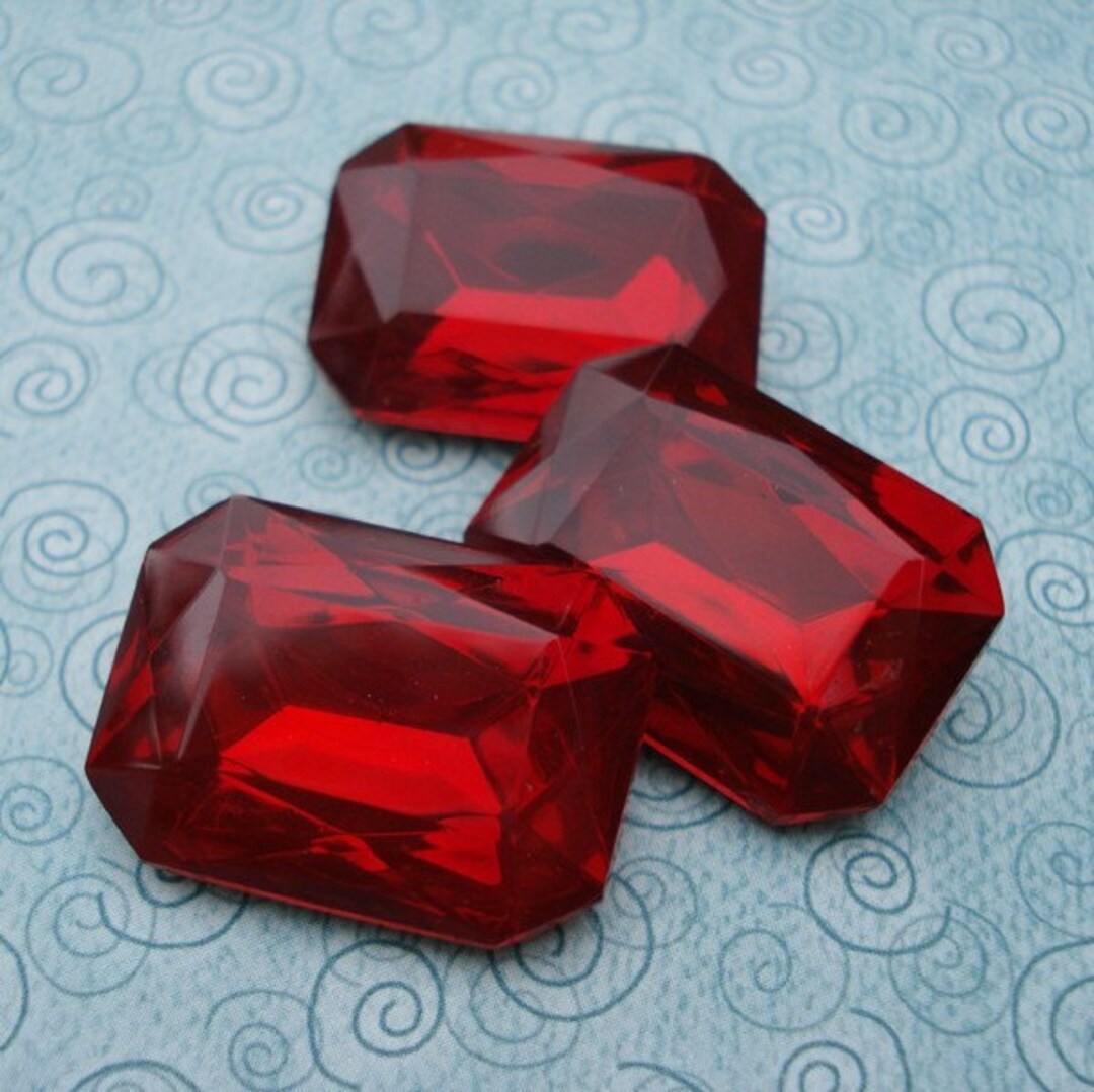 25x18mm Ruby Octagon/rectangle Gold Foiled Pointed Back Vintage Glass ...