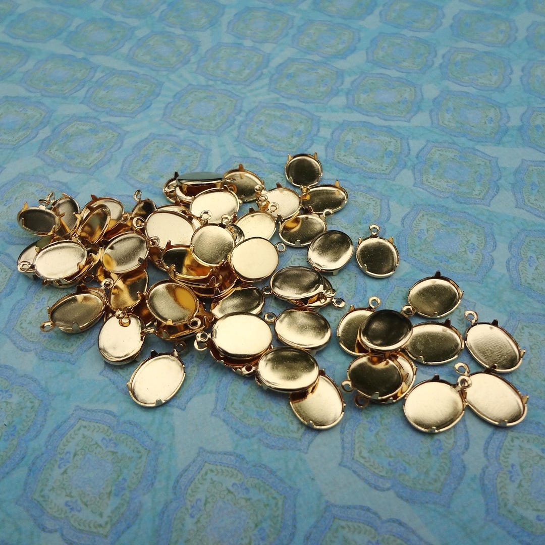 8x10mm Gold Plated 1 Ring Closed Flat Back Oval Pendant Prong Settings ...