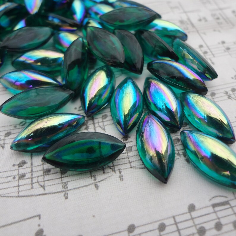 15x7mm Emerald Green Fire Polished AB Slightly Rounded Flat Back Un ...