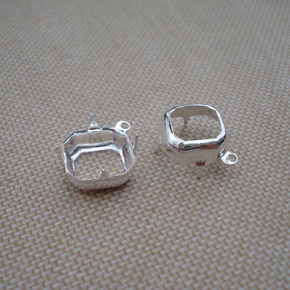10mm Silver Plated 1 Ring Open Back Square Settings for | Etsy