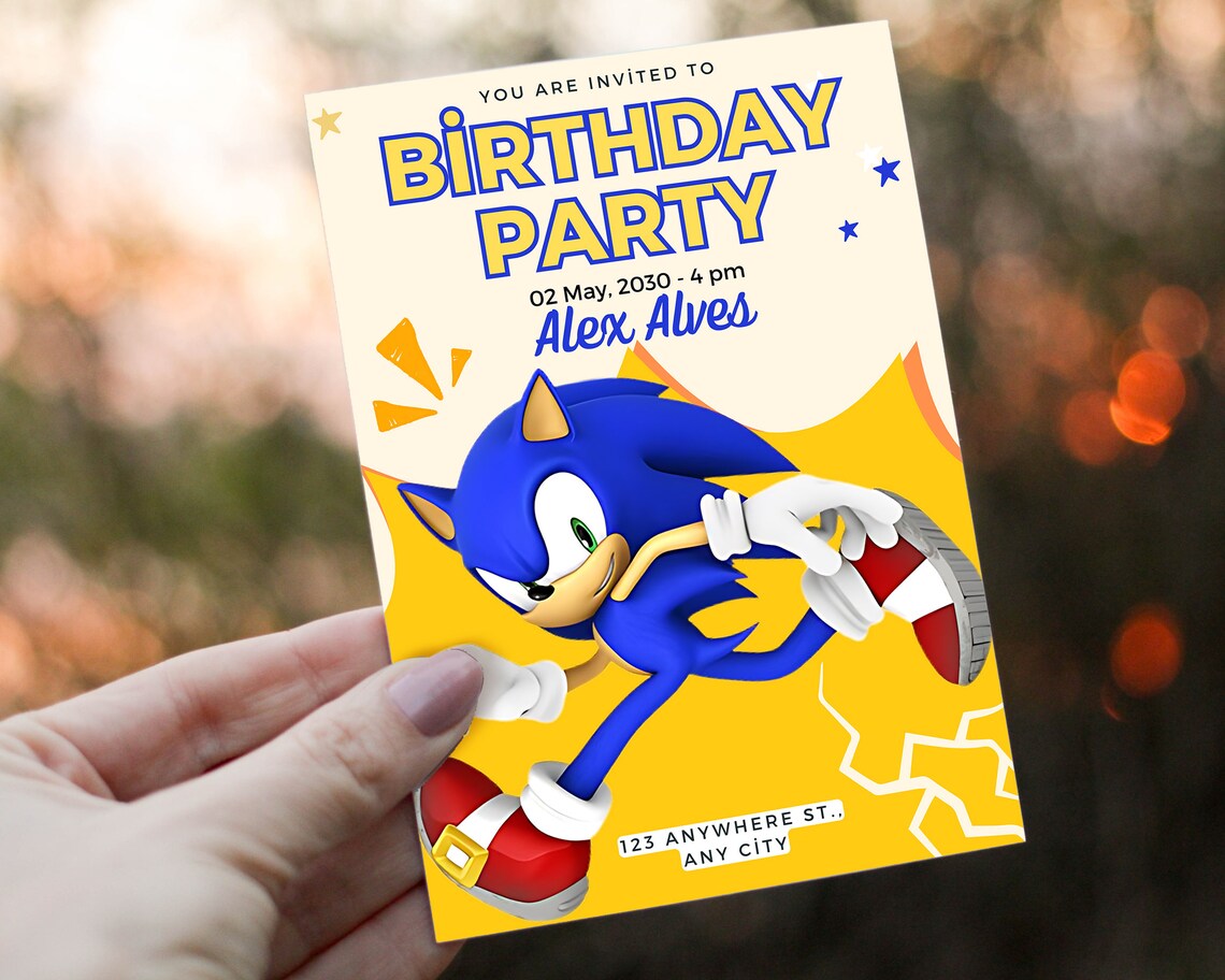 Sonic Shadow Super Sonic Invitation, Super Hedgehog Kids Party E-invite ...