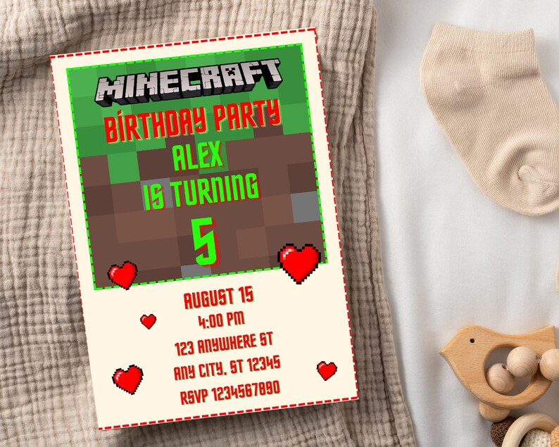 Editable Minecraft Birthday Invitation | Personalized Mine Theme ...