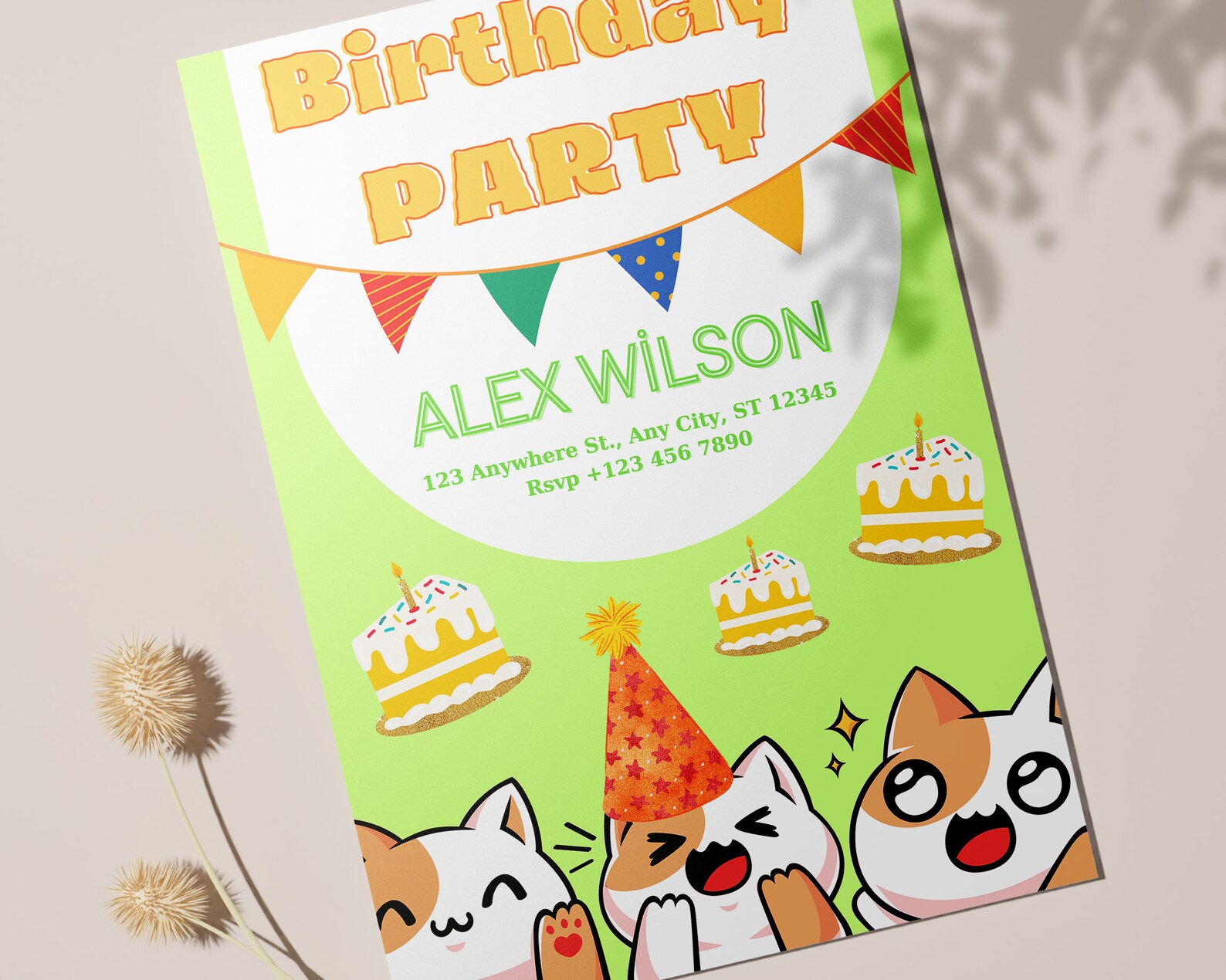 Editable Cat Birthday Invitation,cute Cats Birthday Invite, Kitty Cat ...
