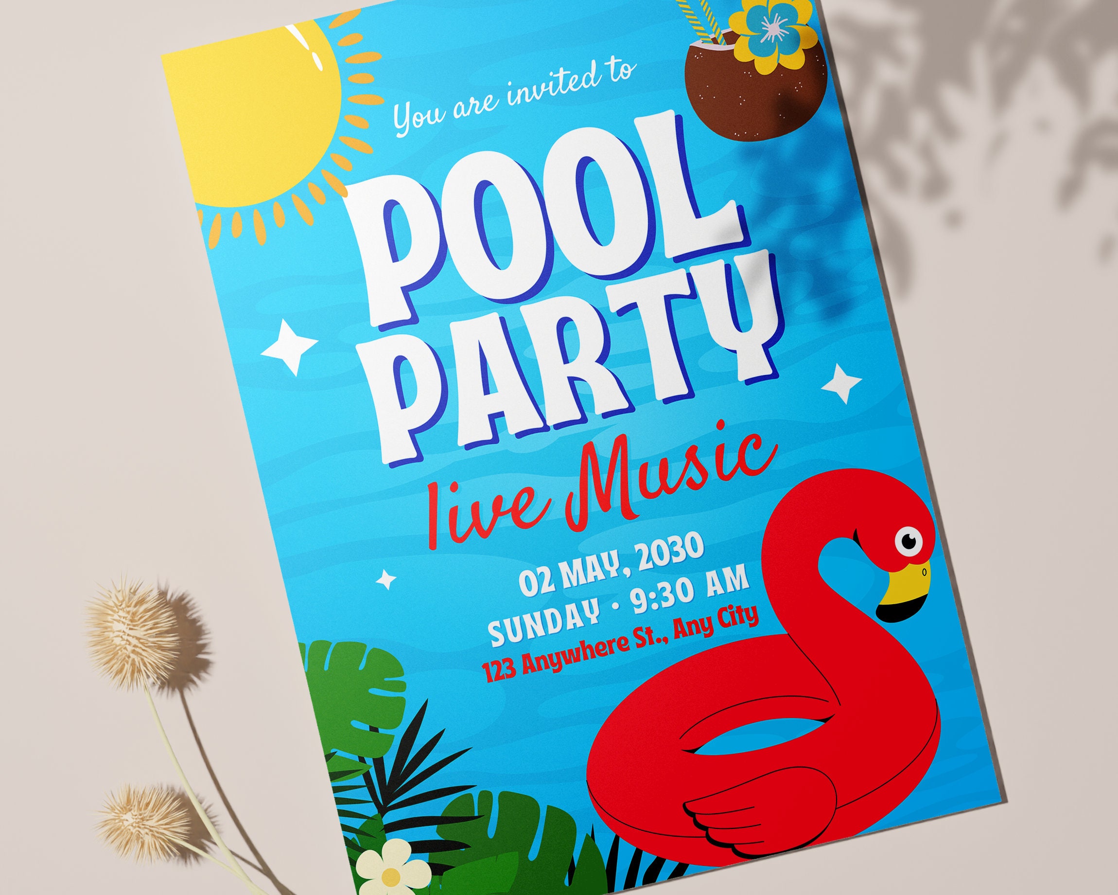 Editable Pool Party Invitation, Summer Birthday Party Evite, Text ...