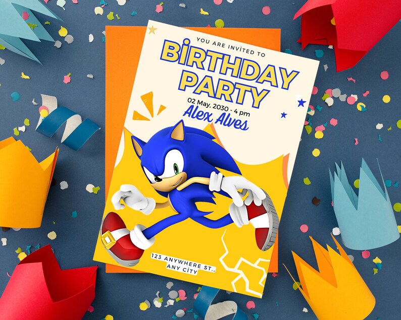 Sonic Shadow Super Sonic Invitation, Super Hedgehog Kids Party E-invite ...