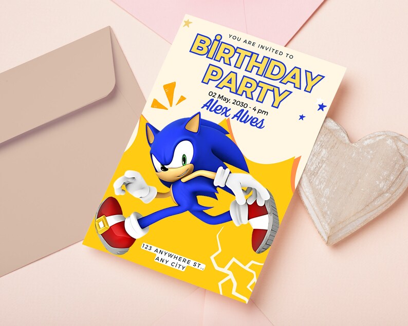Sonic Shadow Super Sonic Invitation, Super Hedgehog Kids Party E-invite ...