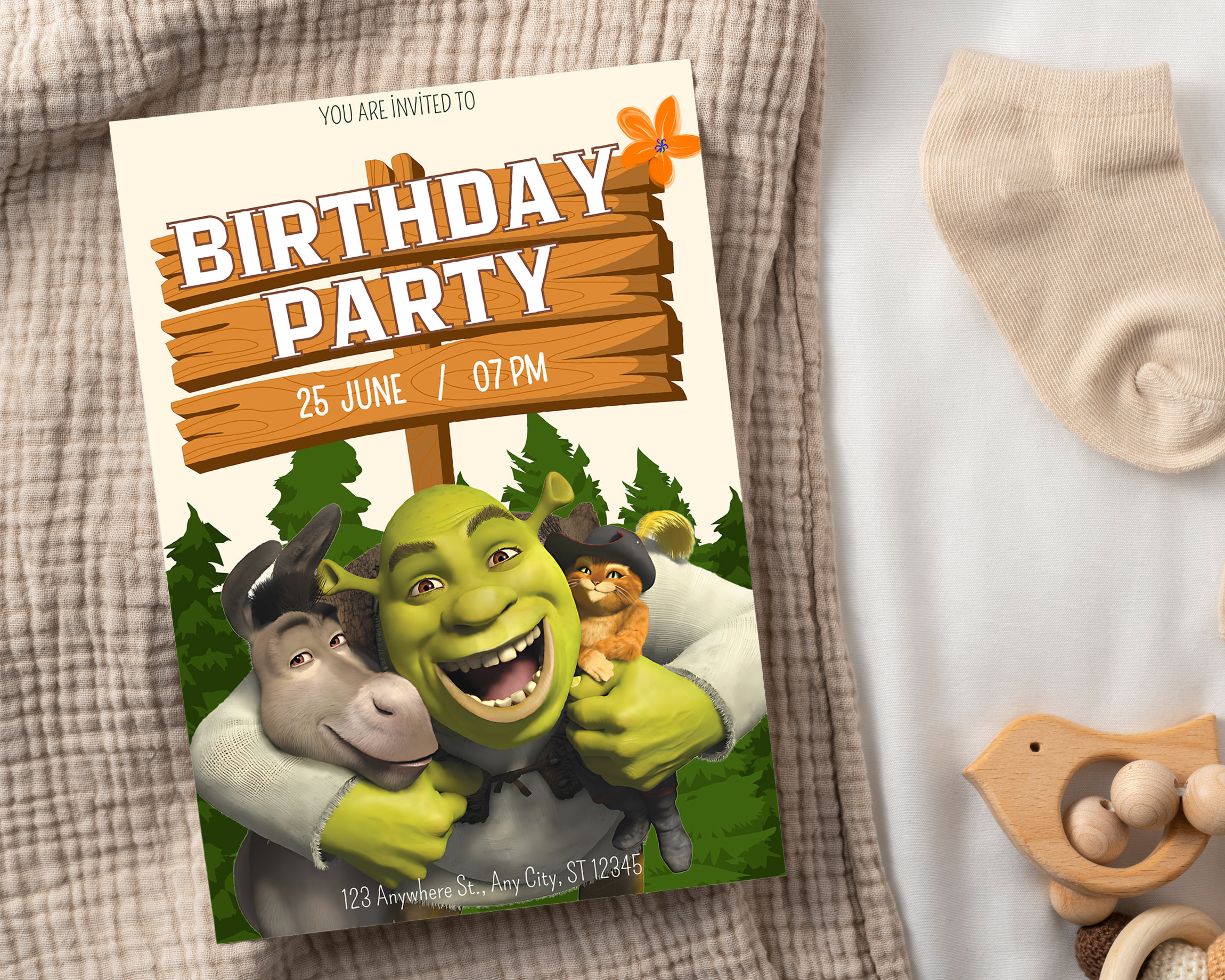 Editable Shrek Birthday Party Invitation Template, Digital Mobile ...